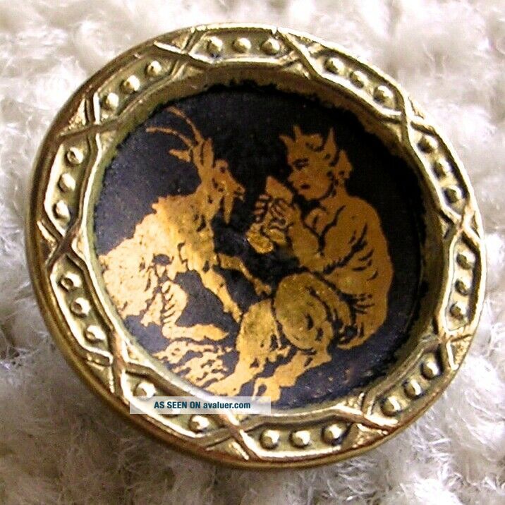 Delightful Antique Concave Gilded Satyr And Goat Button | #322511
