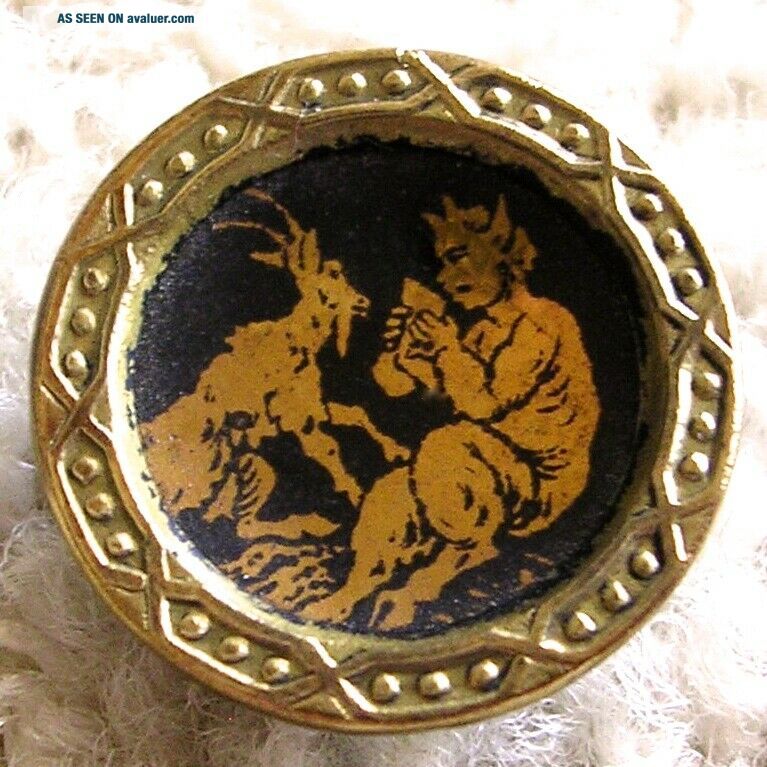 Delightful Antique Concave Gilded Satyr And Goat Button | #322511