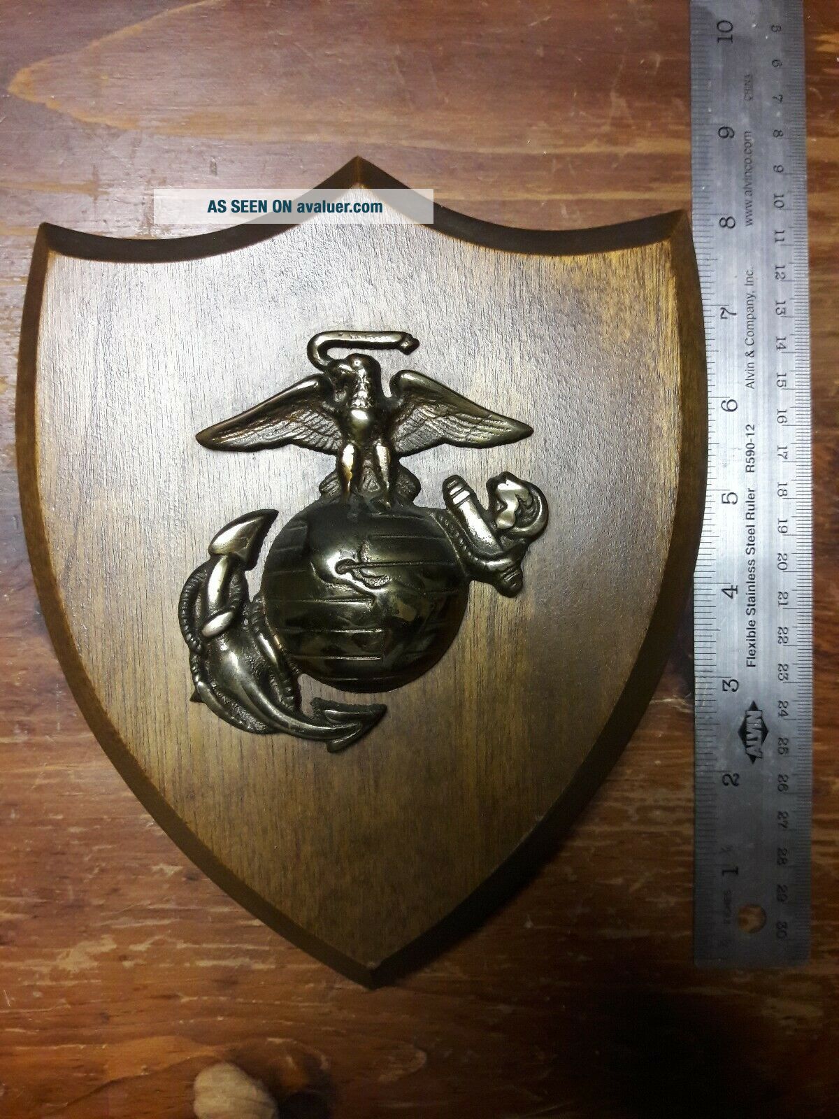 Vintage US Marine Corps Plaque - Wood & Brass | #329568