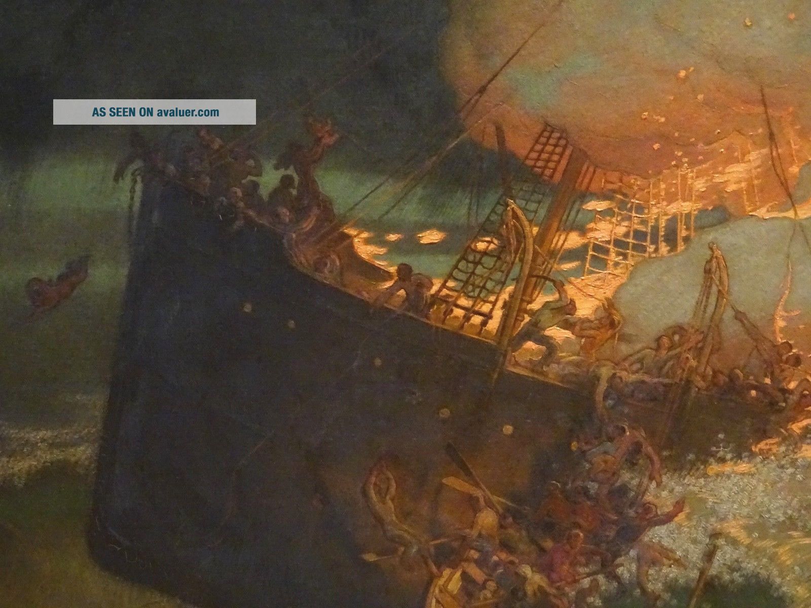 Huge 19th Century Symbolist Burning Of The Voltaire Ship Marine Oil ...