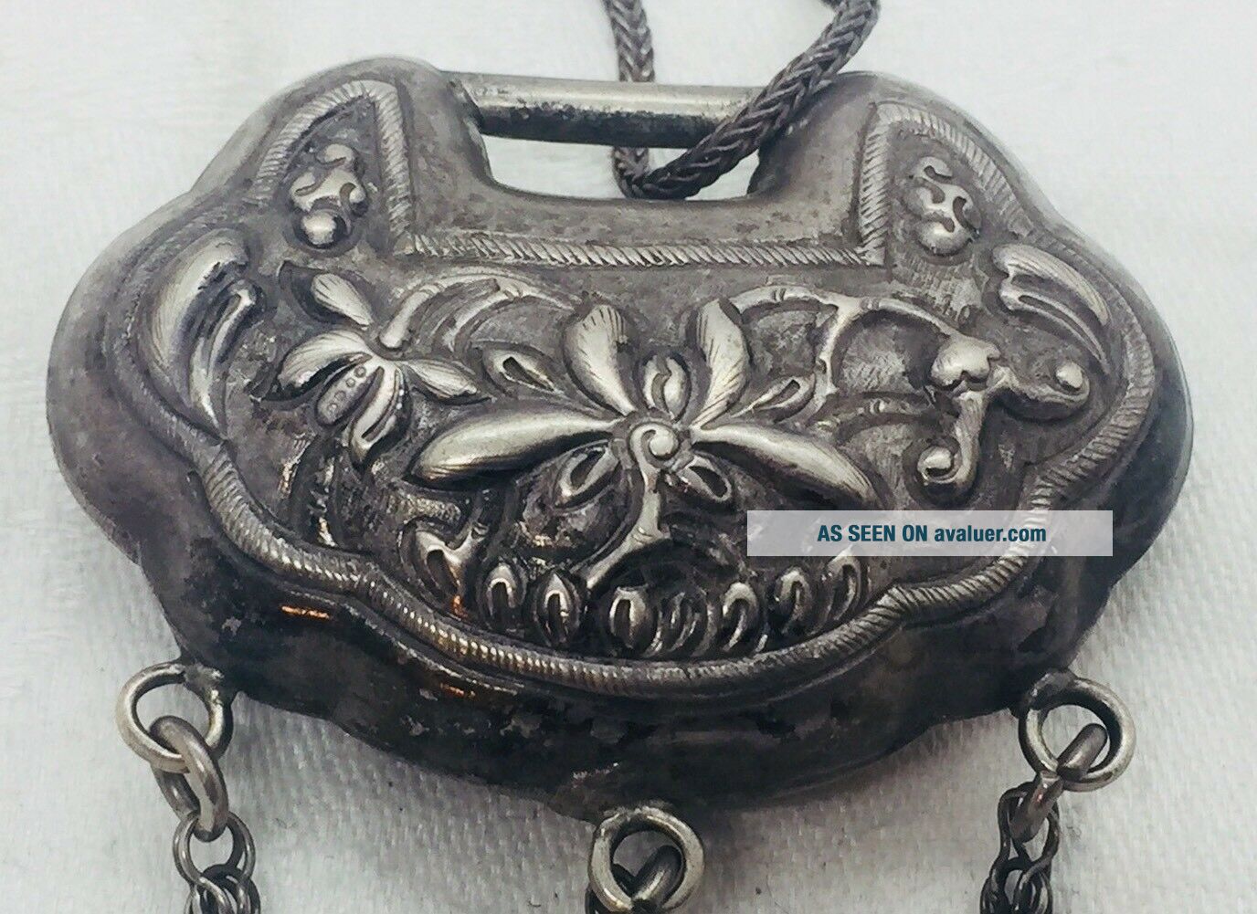 Chinese Antique Sterling Silver Ornate Double Sided Pendant Necklace ...
