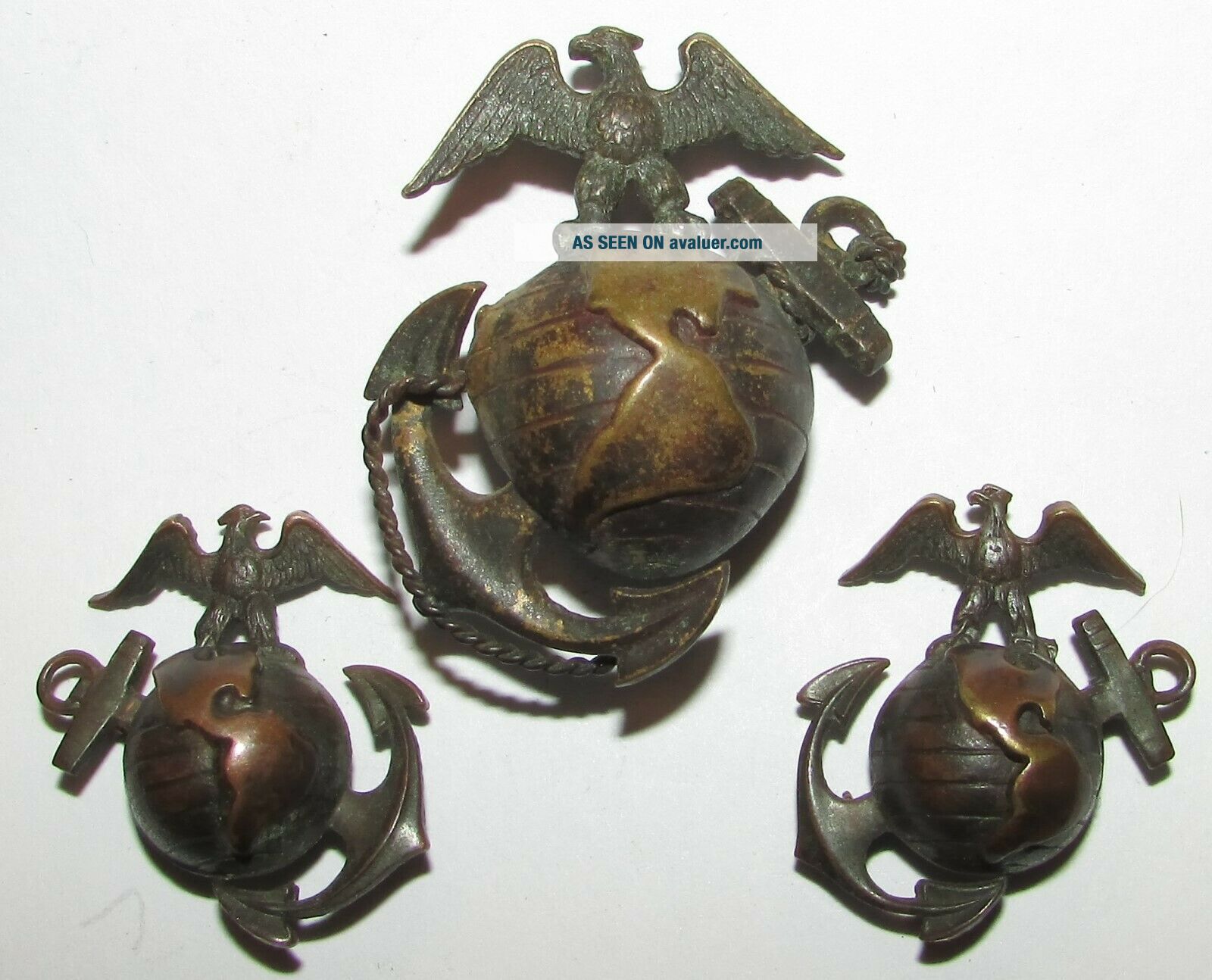 H&H IMPERIAL WW2 HAT BADGE & COLLAR PINS UNITED STATES MARINE CORPS ...