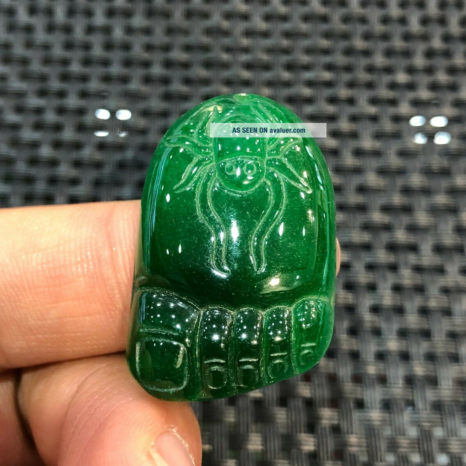 Chinese Green Jadeite Jade Carved Count Their Blessings Foot Handwork ...