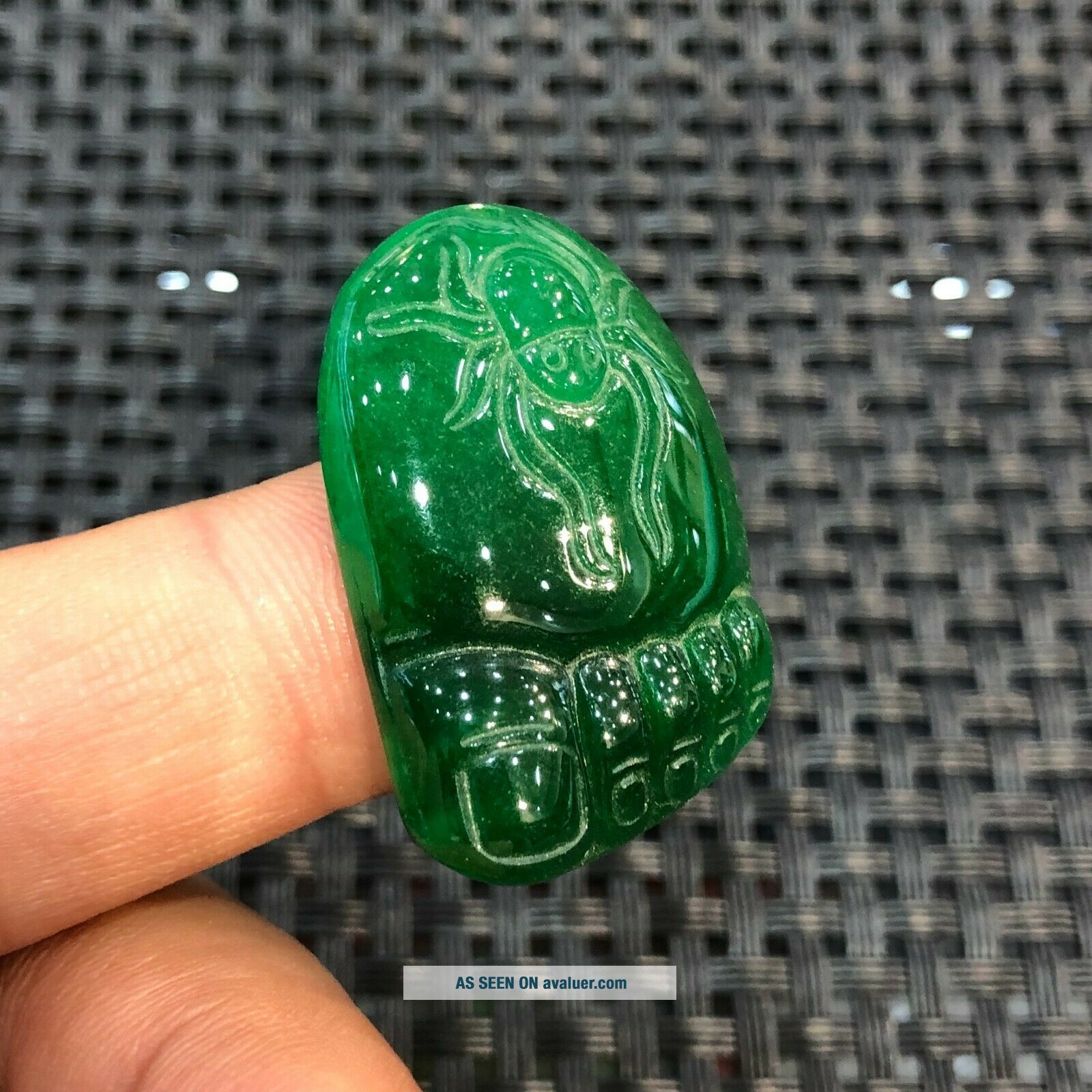 Chinese Green Jadeite Jade Carved Count Their Blessings Foot Handwork ...
