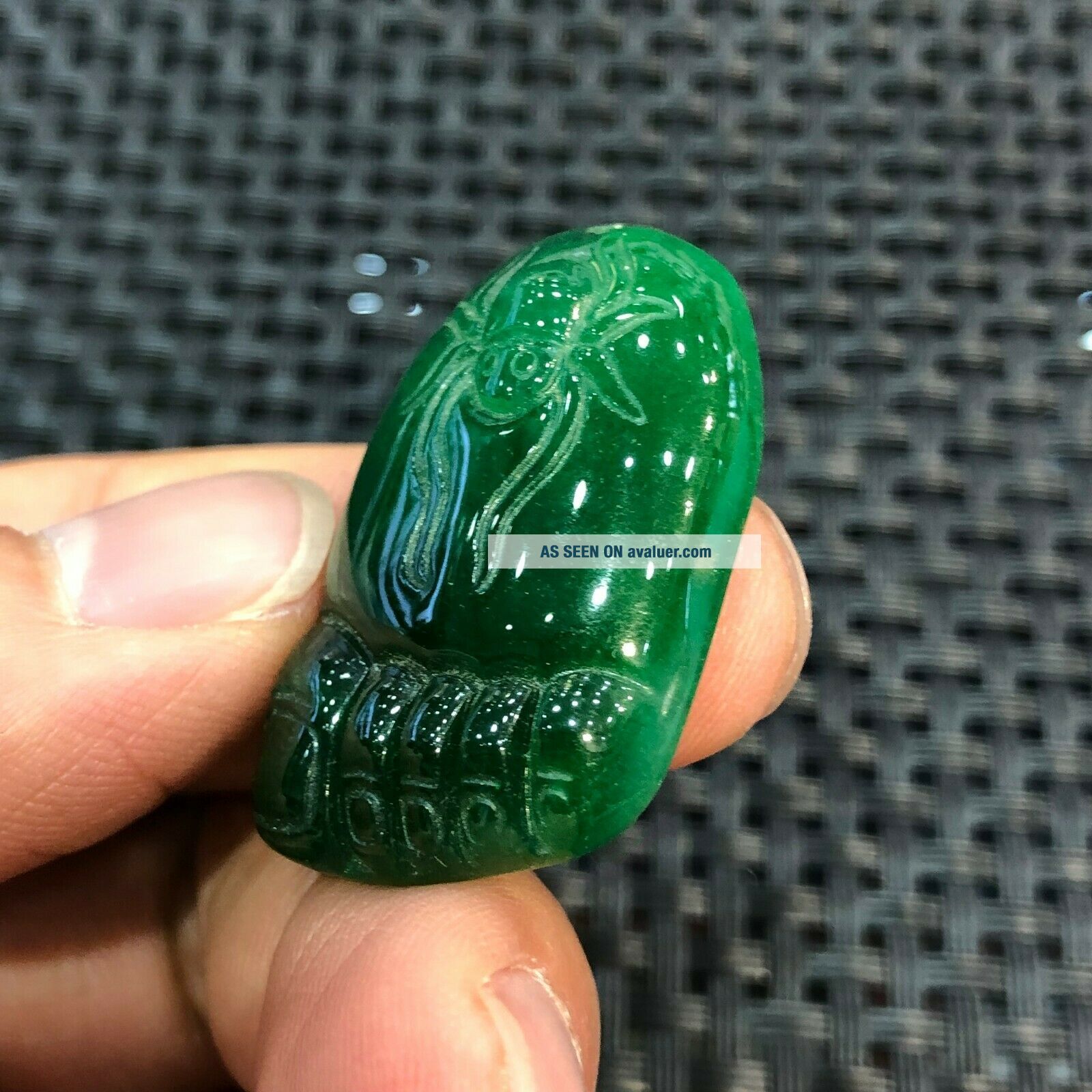 Chinese Green Jadeite Jade Carved Count Their Blessings Foot Handwork ...