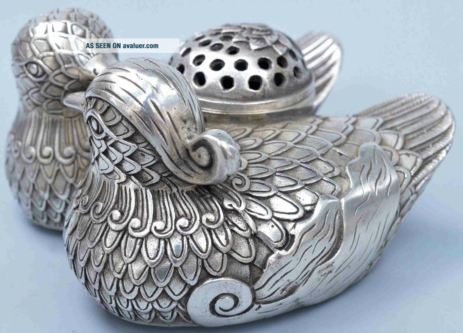 Collectable Old Tibet Handwork Miao Silver Carve Mandarin Duck Incense ...