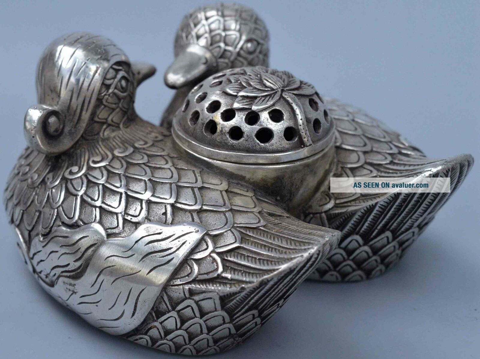 Collectable Old Tibet Handwork Miao Silver Carve Mandarin Duck Incense ...