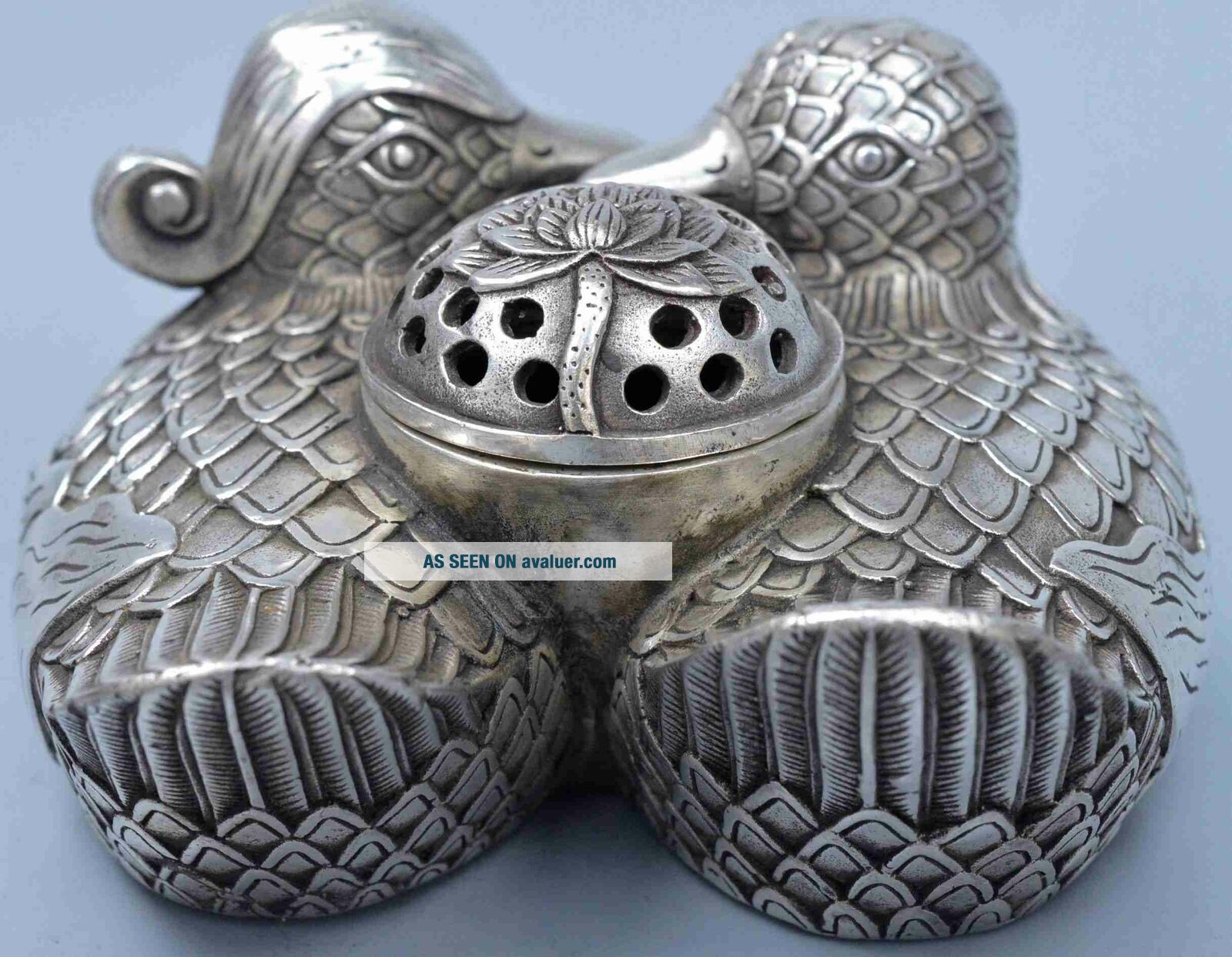 Collectable Old Tibet Handwork Miao Silver Carve Mandarin Duck Incense ...