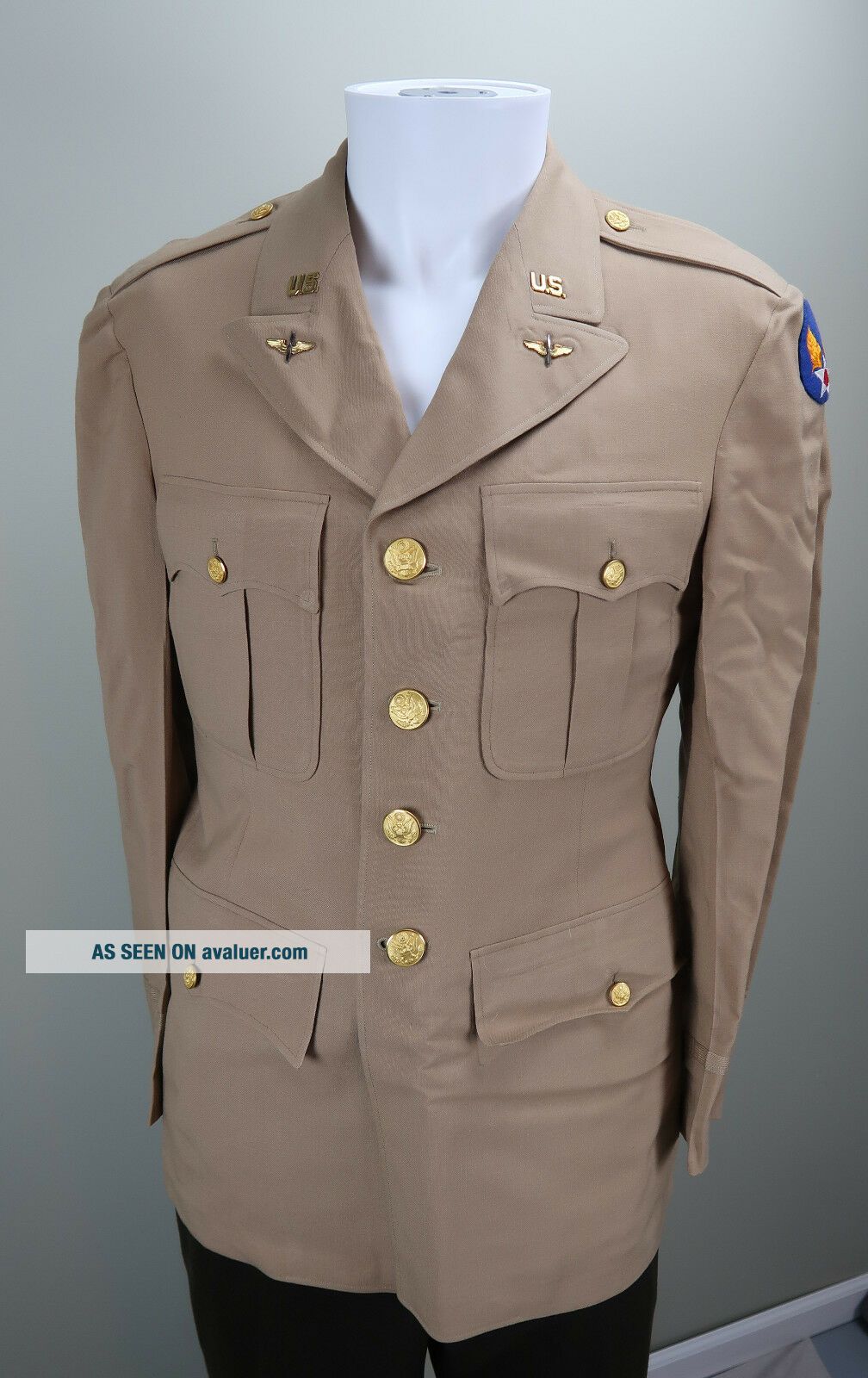 WWII Officer Soldier Dress Uniform Jacket USAF Summer Tan US Army Air ...