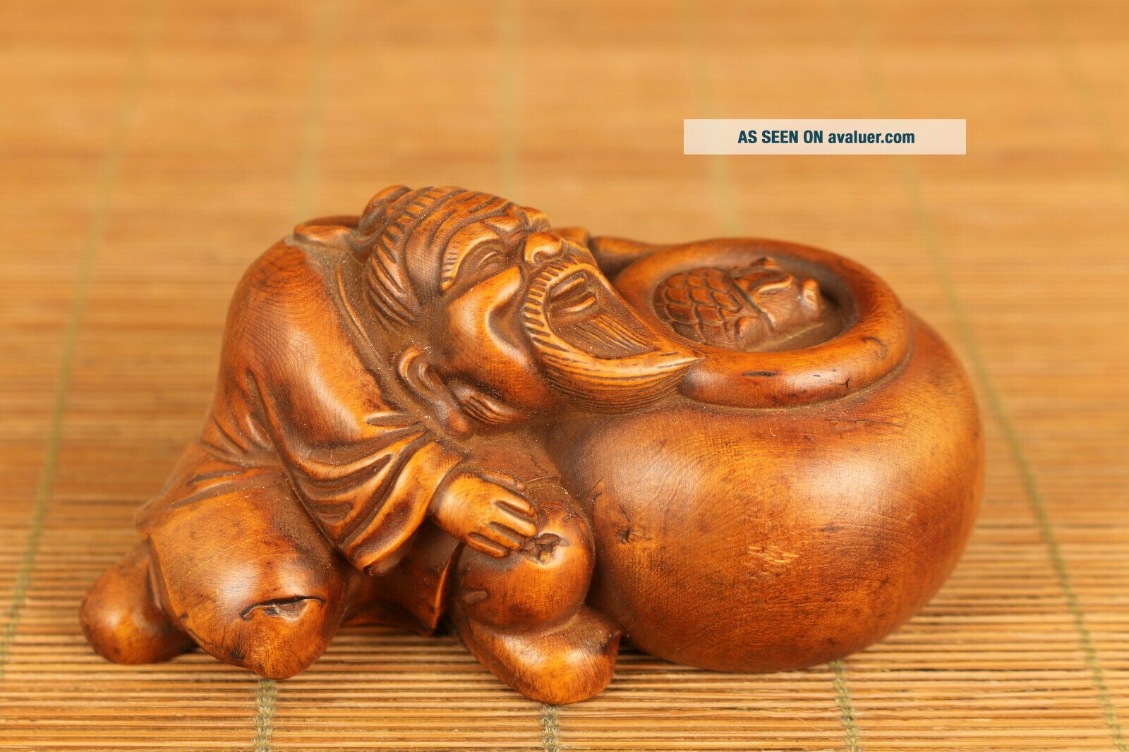 Antique Chinese Boxwood Elder Fish Buddha Monk Statue Figure Collect ...