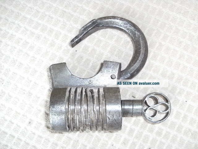 Very Large & Heavy Antique Steel Padlock & Key (In Order) | #393469