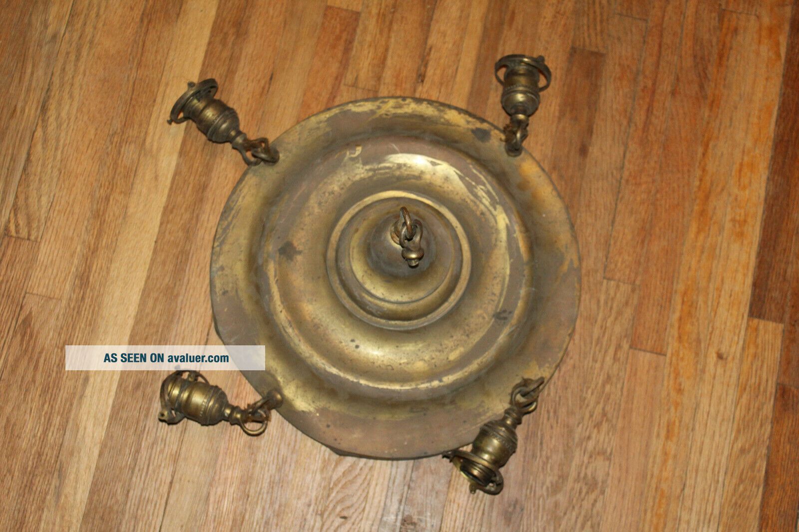 Antique Brass Light Fixture Fat Boy Sockets Weber Ceiling Shade Holder ...