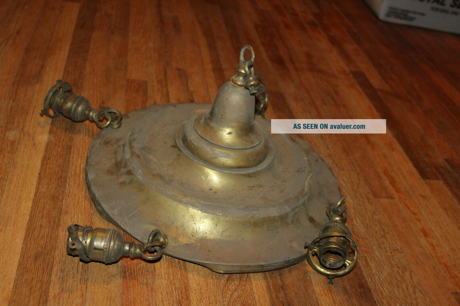 Antique Brass Light Fixture Fat Boy Sockets Weber Ceiling Shade Holder ...