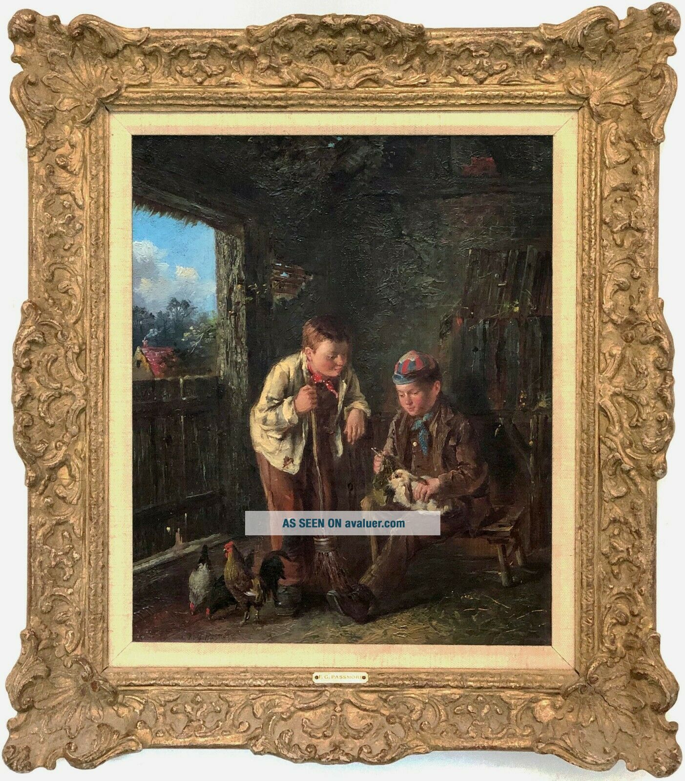 The Pet Rabbit Antique Genre Oil Painting Frederick George Pasmore (fl ...