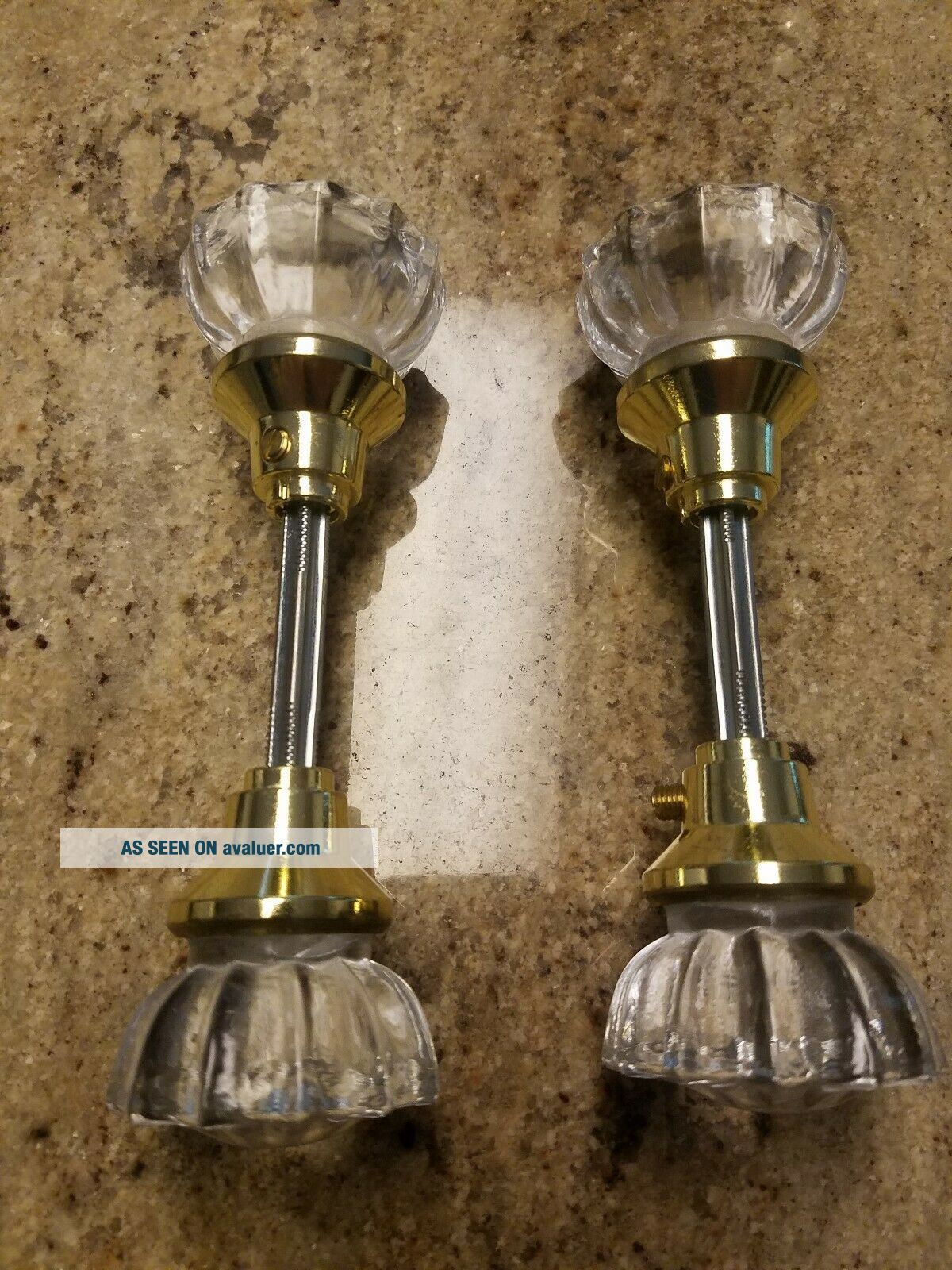 (2) Diamond Glass And Brass Door Knobs With Spindle | #442226