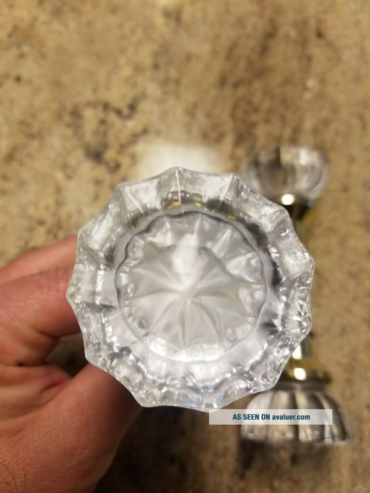 (2) Diamond Glass And Brass Door Knobs With Spindle | #442226