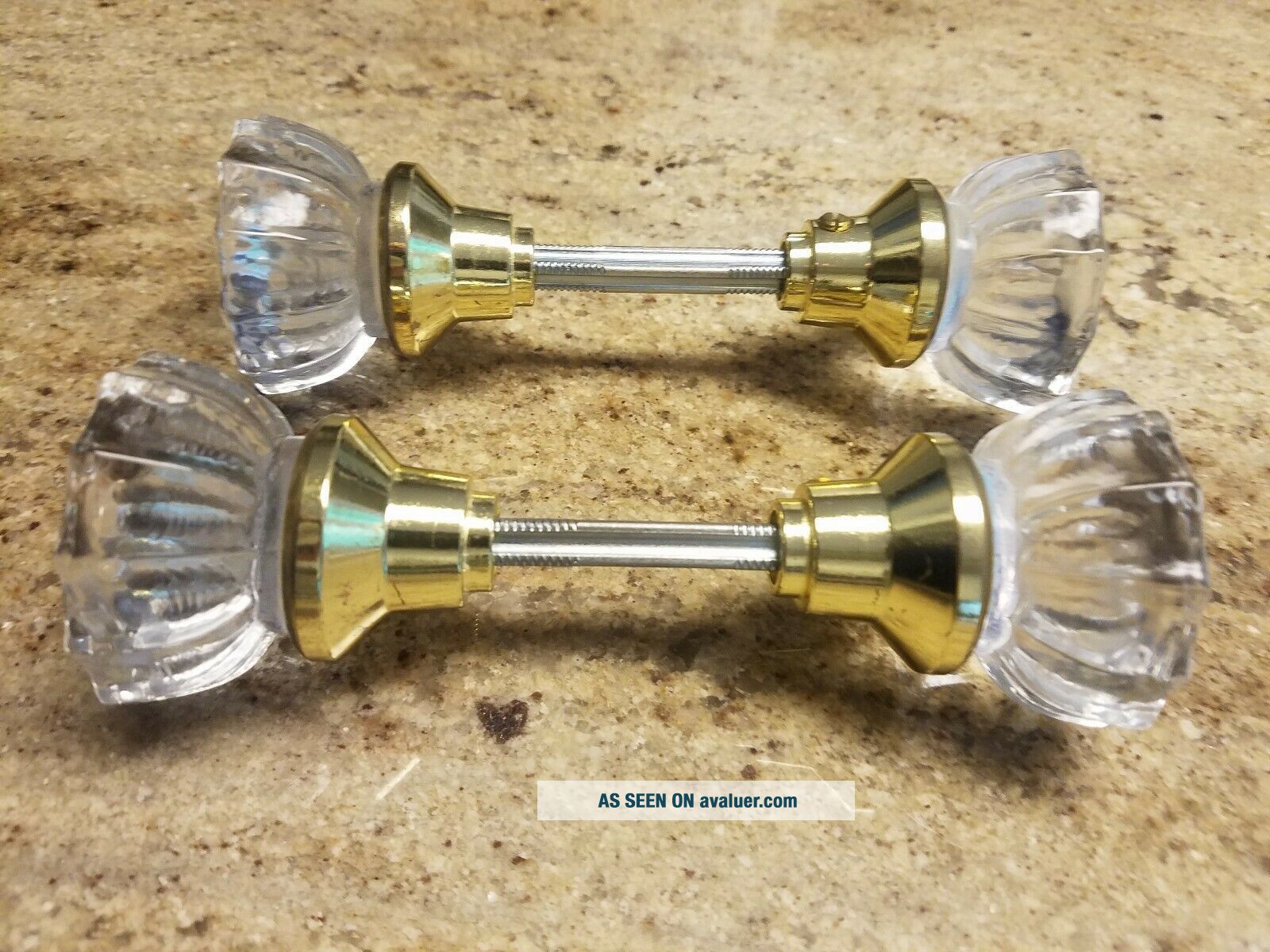 (2) Diamond Glass And Brass Door Knobs With Spindle | #442226