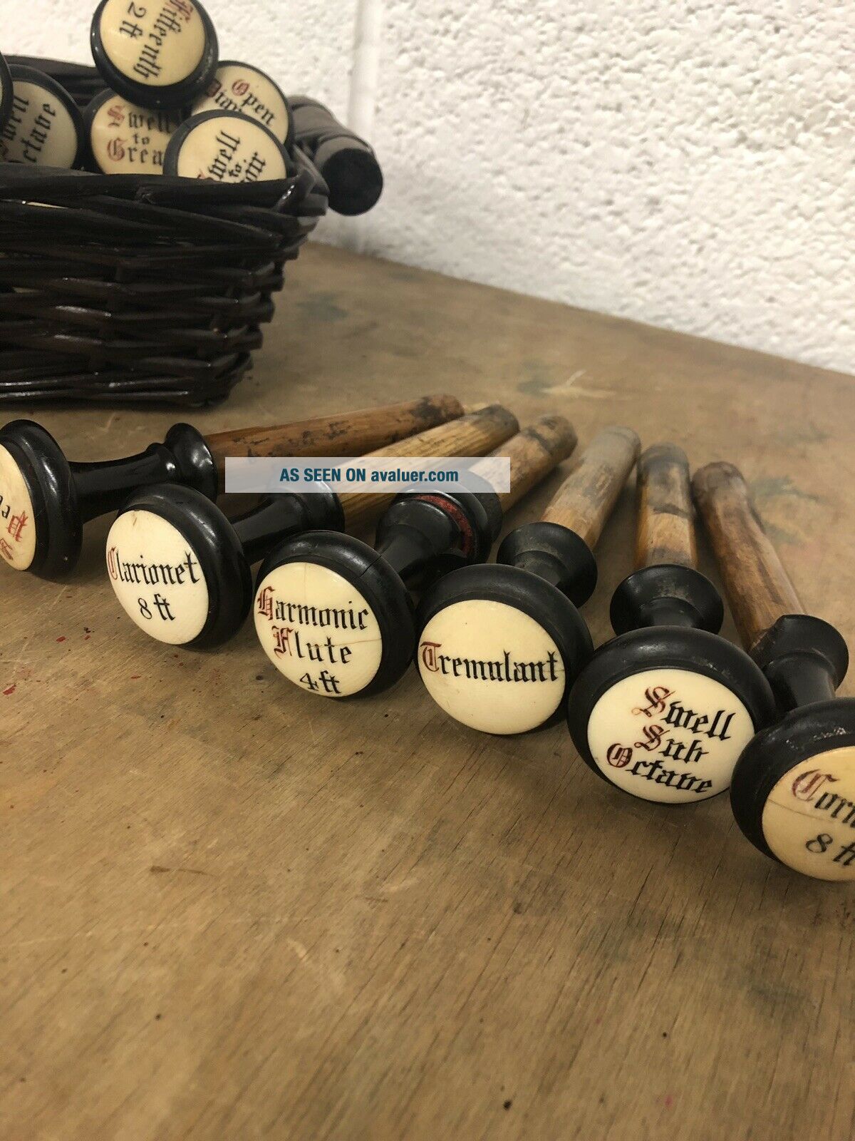 Victorian Oak Ebony And Bone Named Organ Stops Handles Knobs | #443891