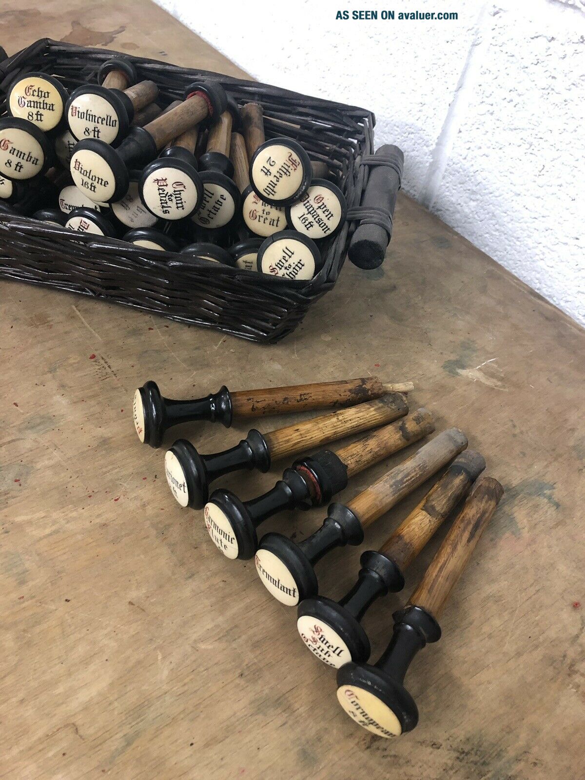 Victorian Oak Ebony And Bone Named Organ Stops Handles Knobs | #443891