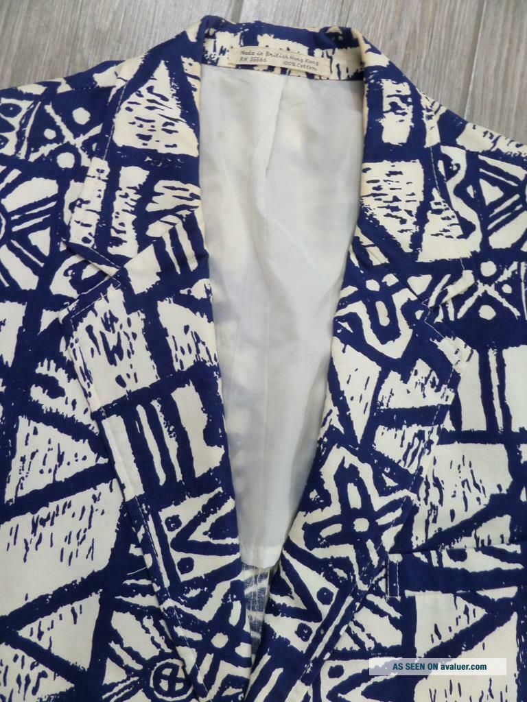 Vintage SANDWICH ISLES Sports Coat BLAZER Cotton 42R Tiki Blue Abstract ...