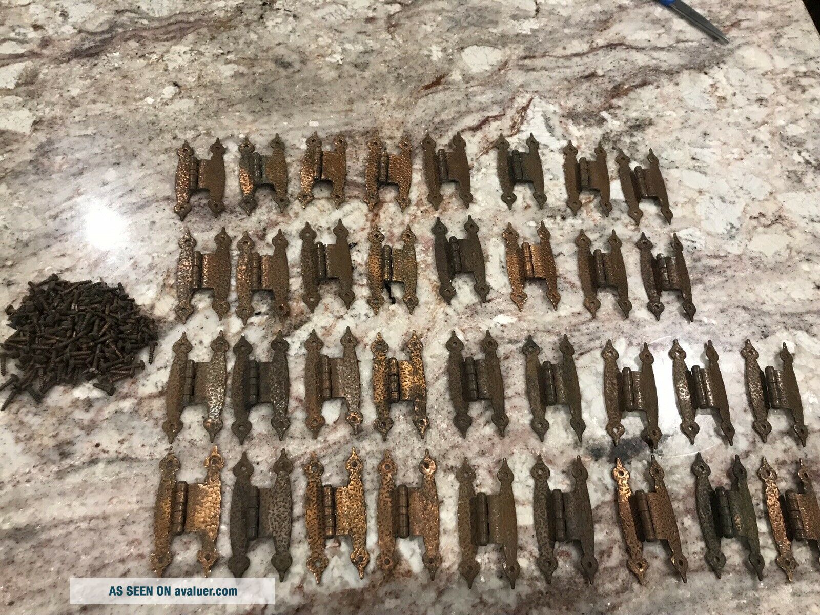 34 Vintage Colonial Hammered Copper Plated Cabinet Door Hinges W SCREWS ...