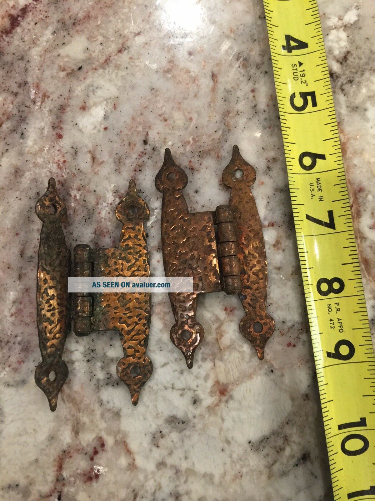 34 Vintage Colonial Hammered Copper Plated Cabinet Door Hinges W SCREWS ...