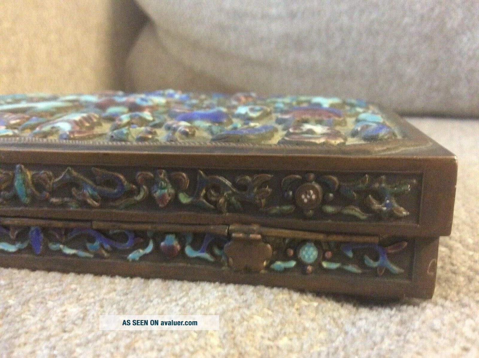 Antique Champleve Bronze/Brass Large Trinket Box With Divided Center ...