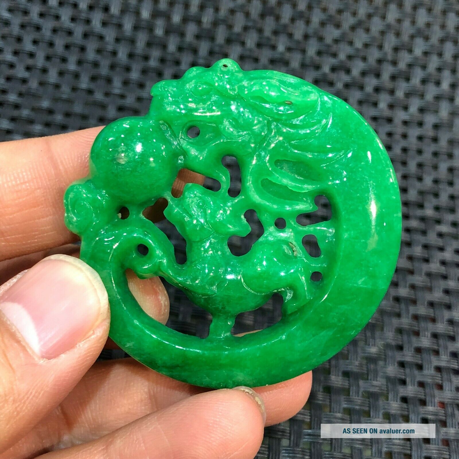 Collectible Chinese Rare Green Jadeite Jade Handwork Hollow Out Dragon ...