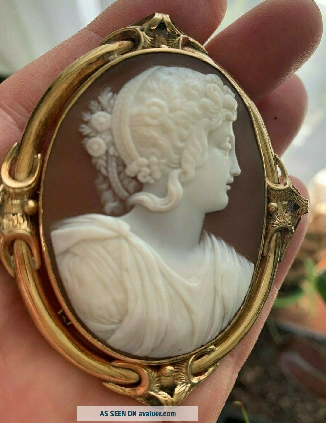 XX - Tra Fine Large Antique Carved Shell Cameo Brooch Of Flora In 14k ...