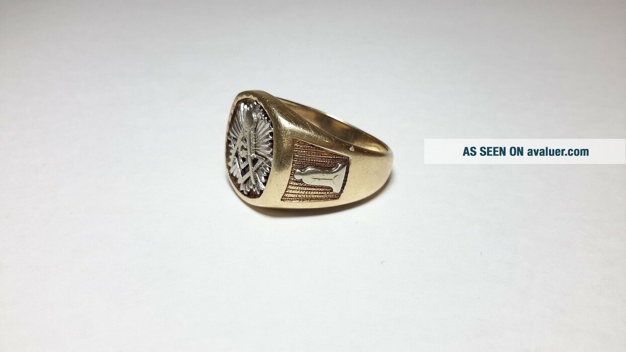 Vintage 10K Gold Masonic Compass G Ring Mason Size 11. Dark Red Stone ...
