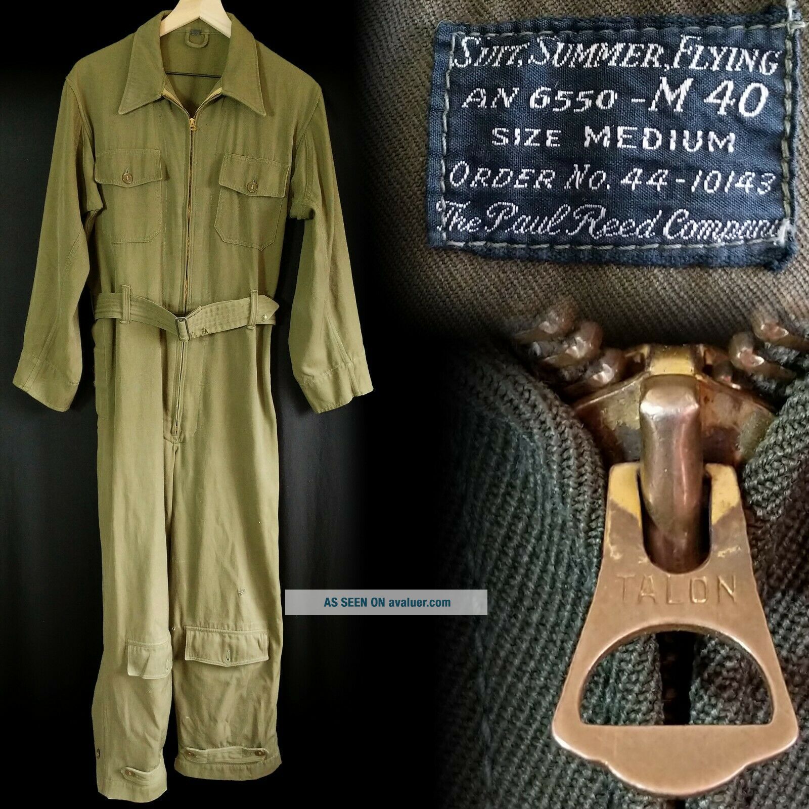 Vintage 1940s WWII AN 6550 M 40 Summer Flight Suit Talon Zipper Paul ...