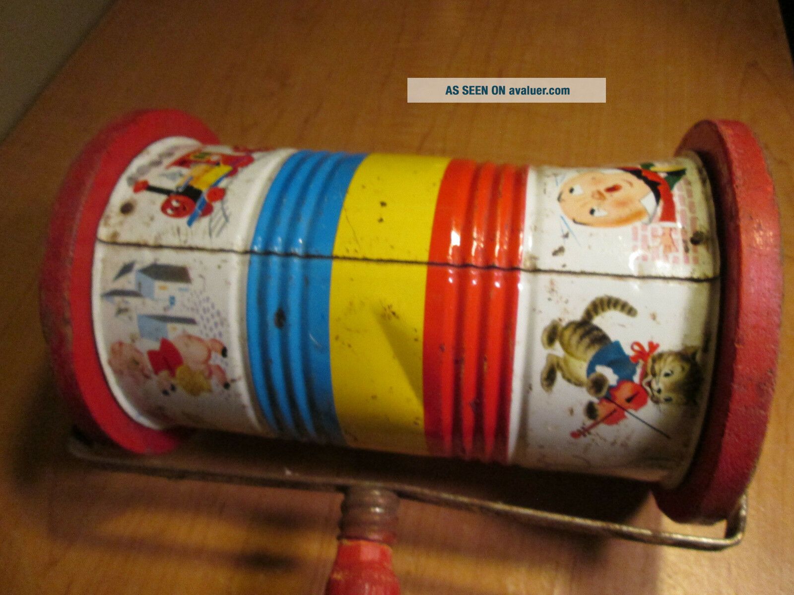 1950s Fisher Price Musical Chime Push Toy Roller Barrel Tin Metal Litho ...