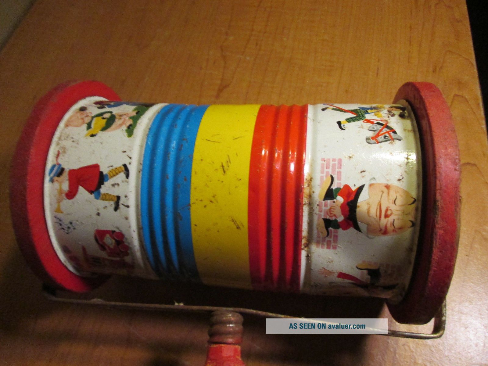 1950s Fisher Price Musical Chime Push Toy Roller Barrel Tin Metal Litho ...