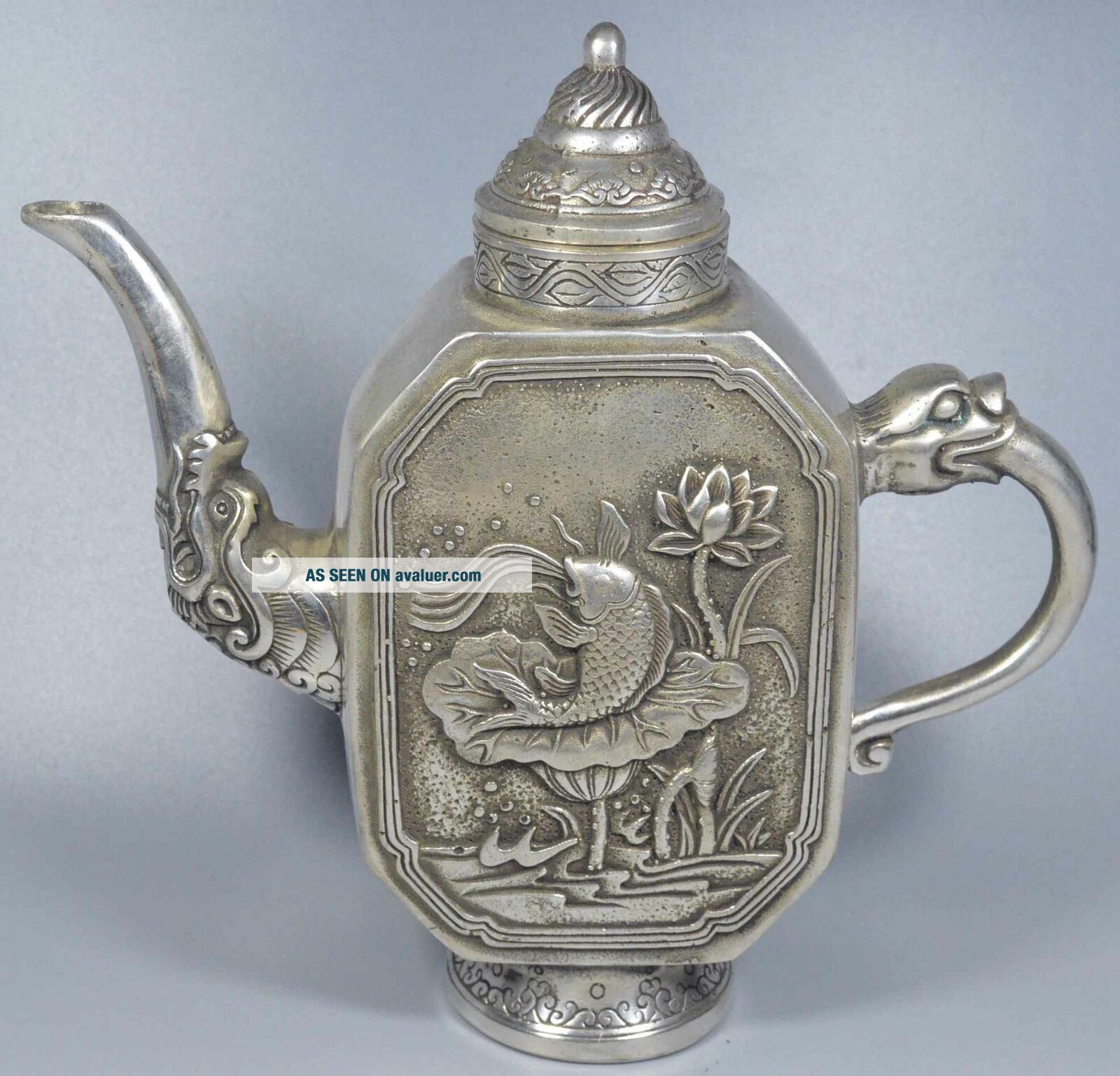 Collectable Tibet Miao Silver Carve Goldfish Lotus Tang Dynasty Rare ...
