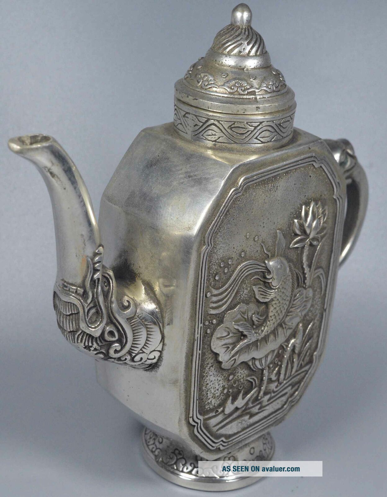 Collectable Tibet Miao Silver Carve Goldfish Lotus Tang Dynasty Rare ...