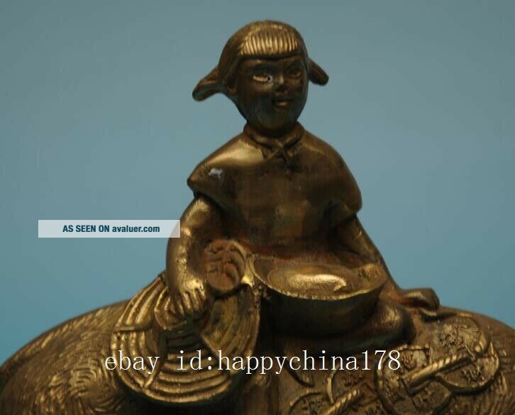 Chinese Old Copper Hand - Carved Shepherd Boy Ride A Cow Statue E01 ...