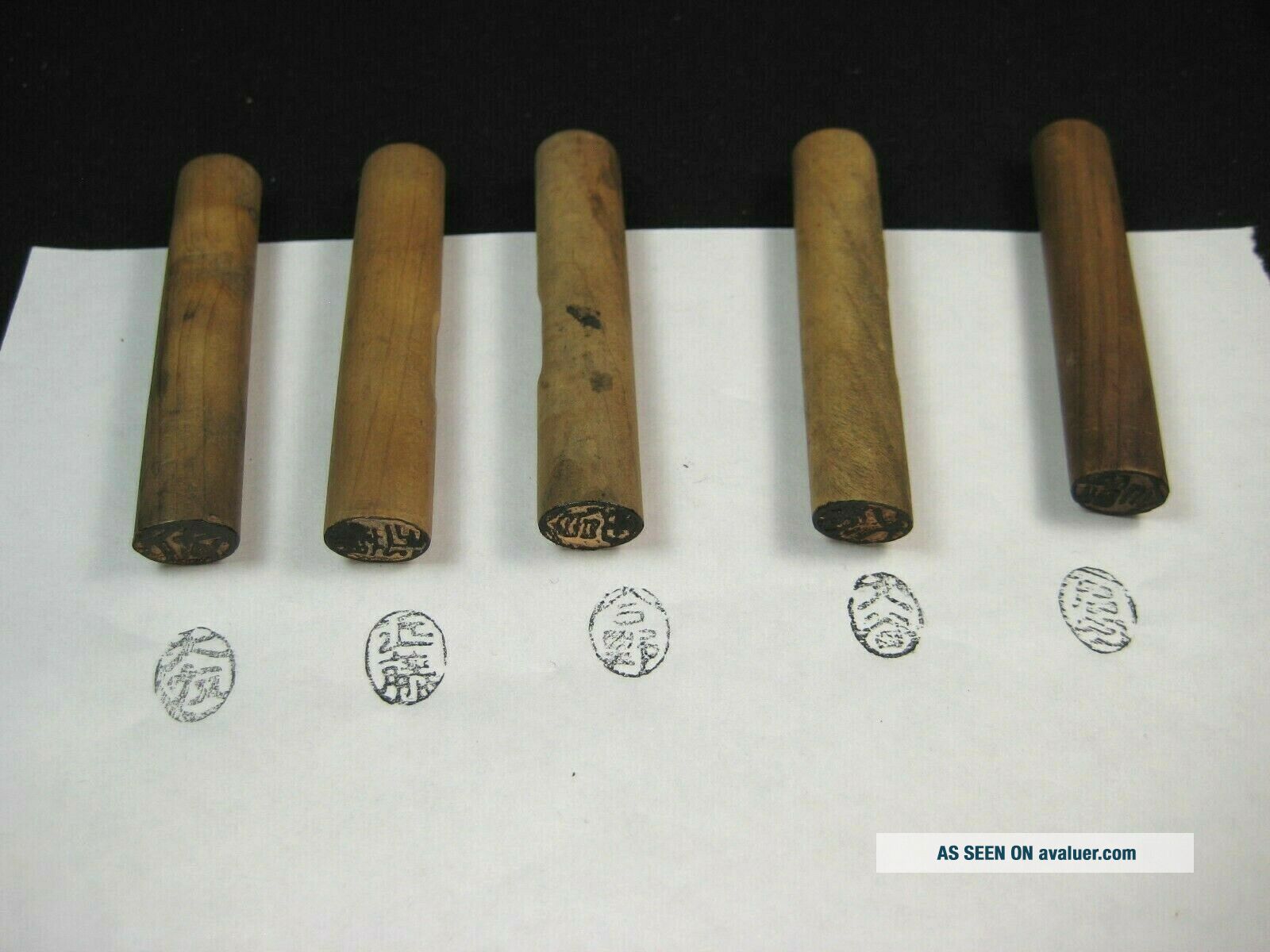 ANTIQUE JAPANESE SET OF 5 INKAN WOODEN NAME STAMP KANJI CALLIGRAPHY ...
