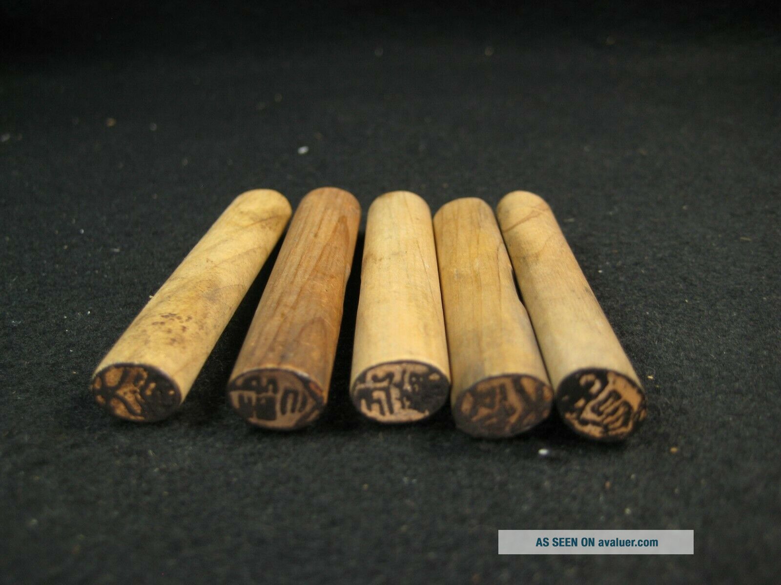 ANTIQUE JAPANESE SET OF 5 INKAN WOODEN NAME STAMP KANJI CALLIGRAPHY ...
