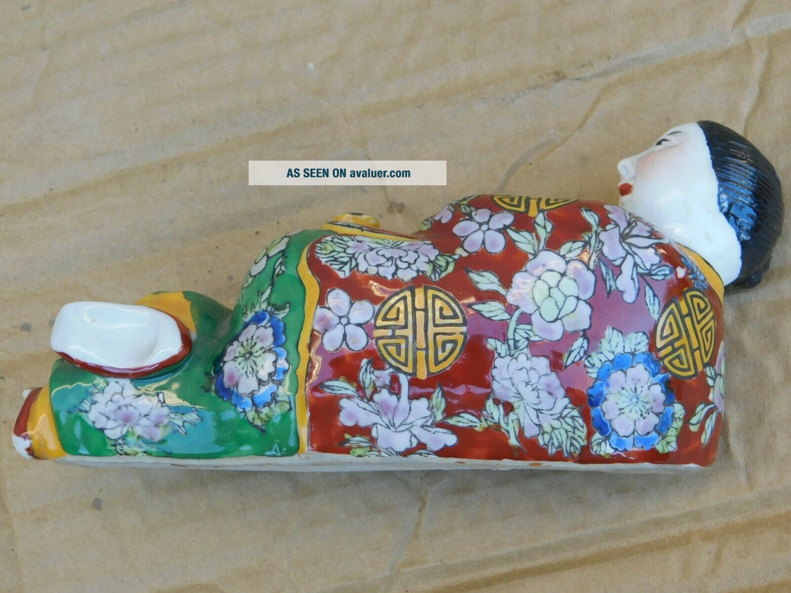 Antique Chinese Lady Smoking Pipe Porcelain Figurine Republic Period ...