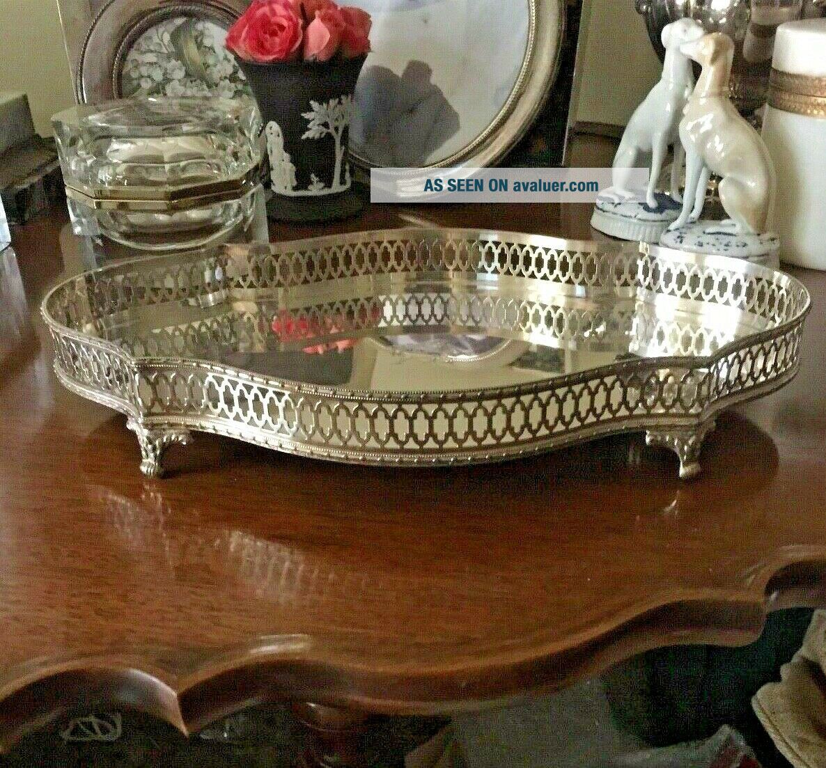 Antique Vintage English Silver Plate Small Gallery Tray | #584451
