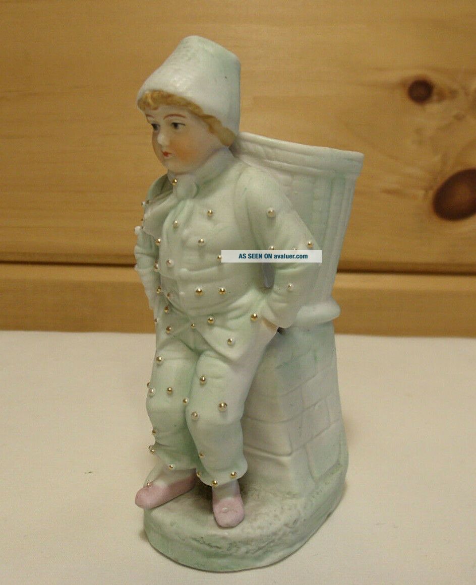 Antique Bisque Porcelain Match Holder Figurine W/ Striker German Boy W ...