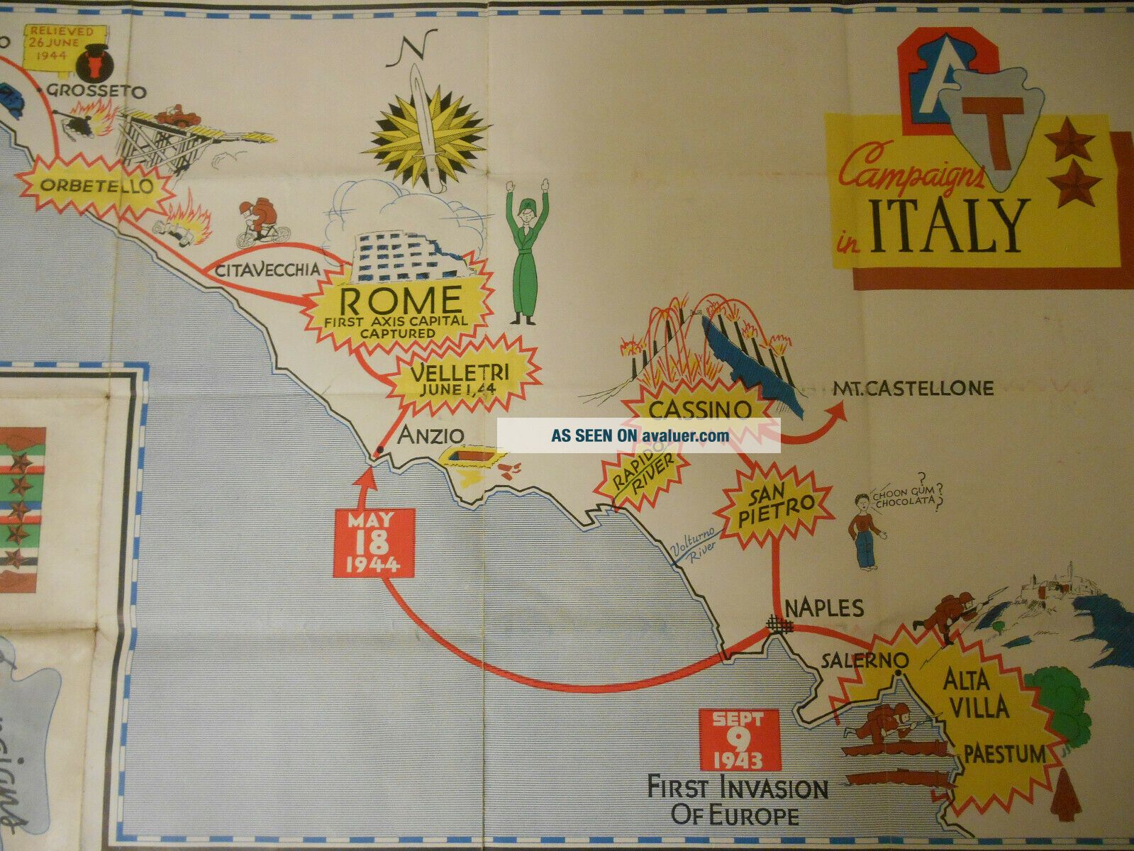 WW2 US Army Map Of The 36th Infantry Division Campaigns In Italy | #603077