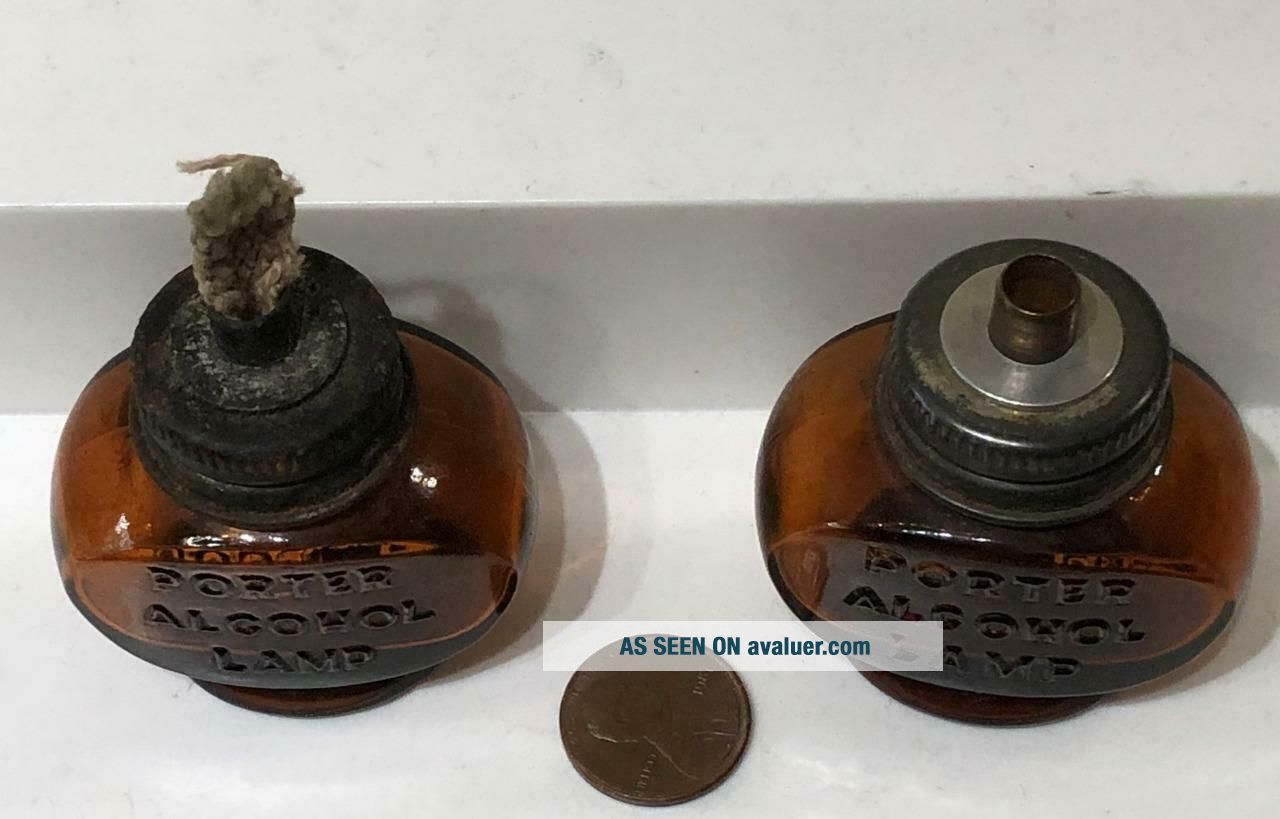 Vintage " PORTER ALCOHOL LAMP ", Miniature Amber Glass Lamps | #607370