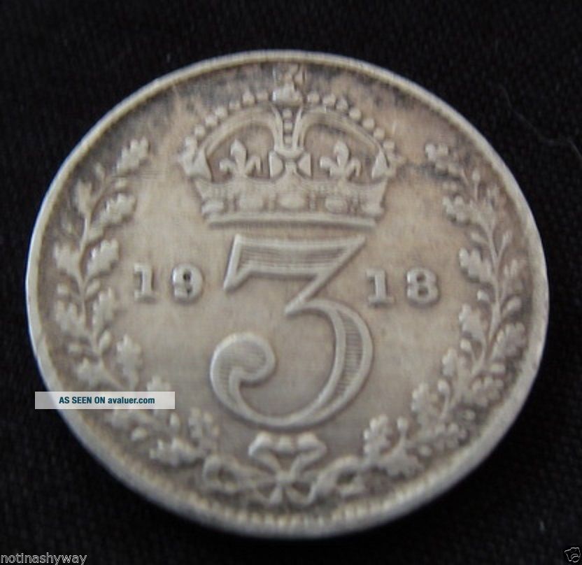 Solid SILVER COIN Threepence 1918 Windsor Latin British Museum ...