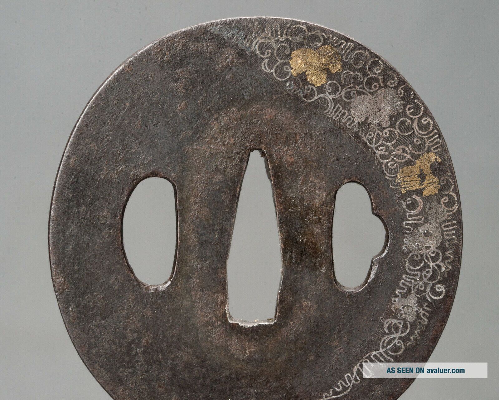 IRON TSUBA Antique Japanese Samurai Sword Guard Koshirae Katana ...