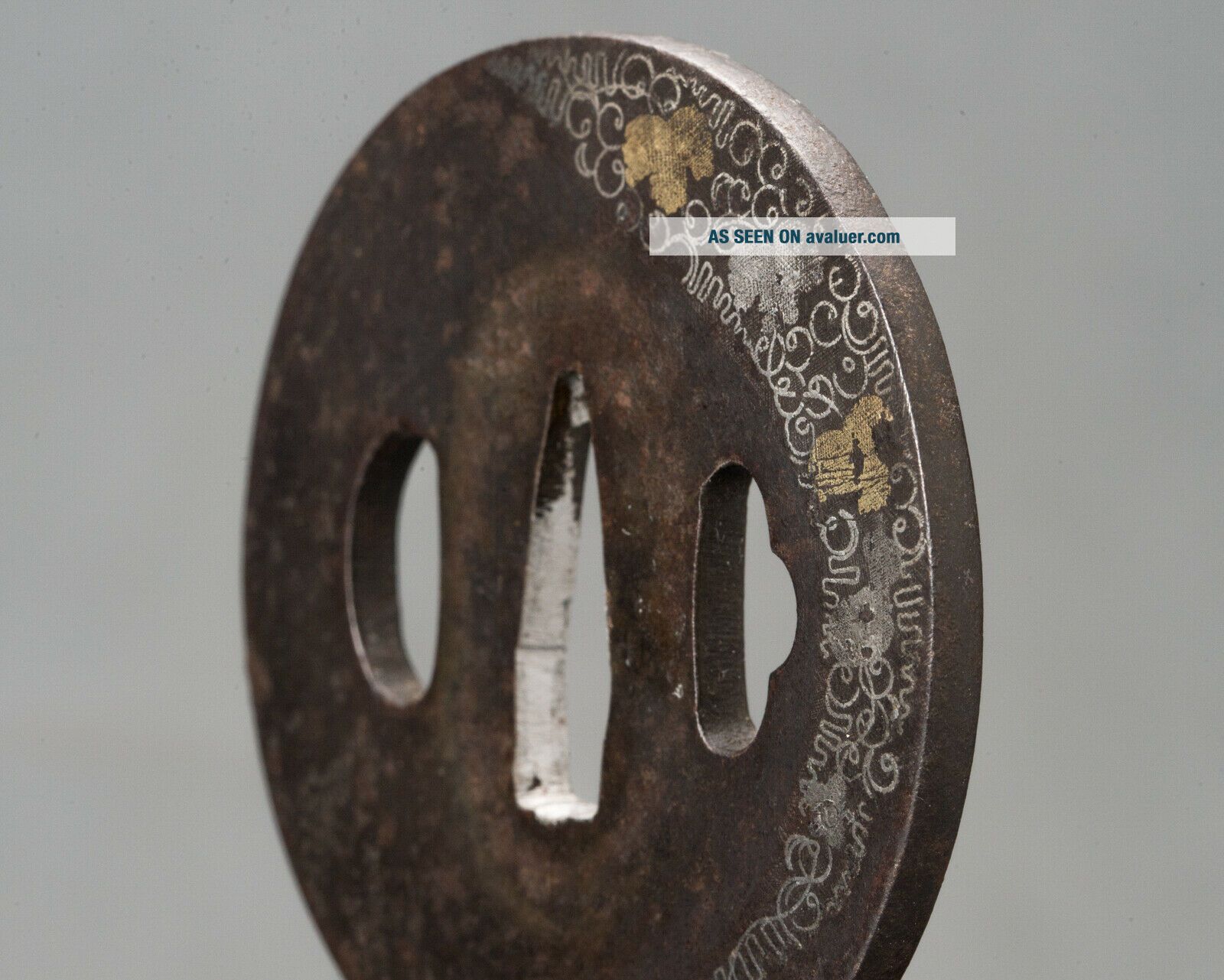 IRON TSUBA Antique Japanese Samurai Sword Guard Koshirae Katana ...