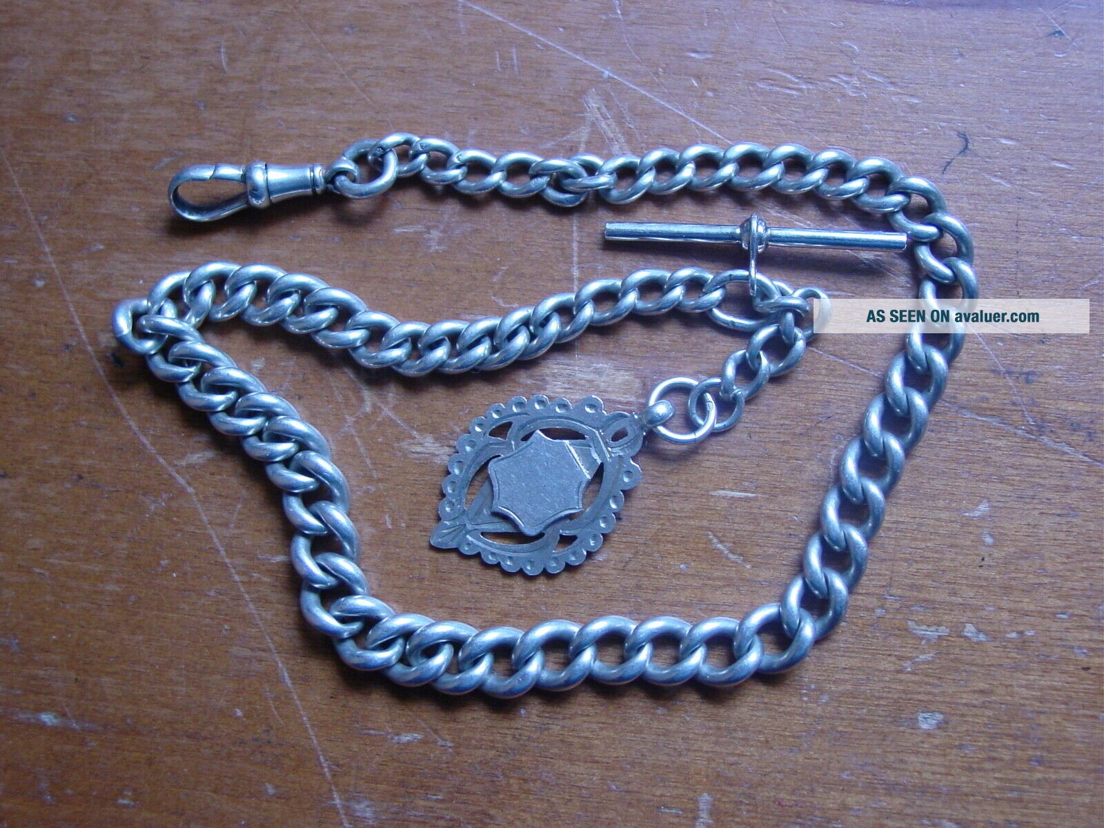 LOVELY ANTIQUE HALLMARKED SILVER ALBERT WATCH CHAIN WITH FOB | #621632