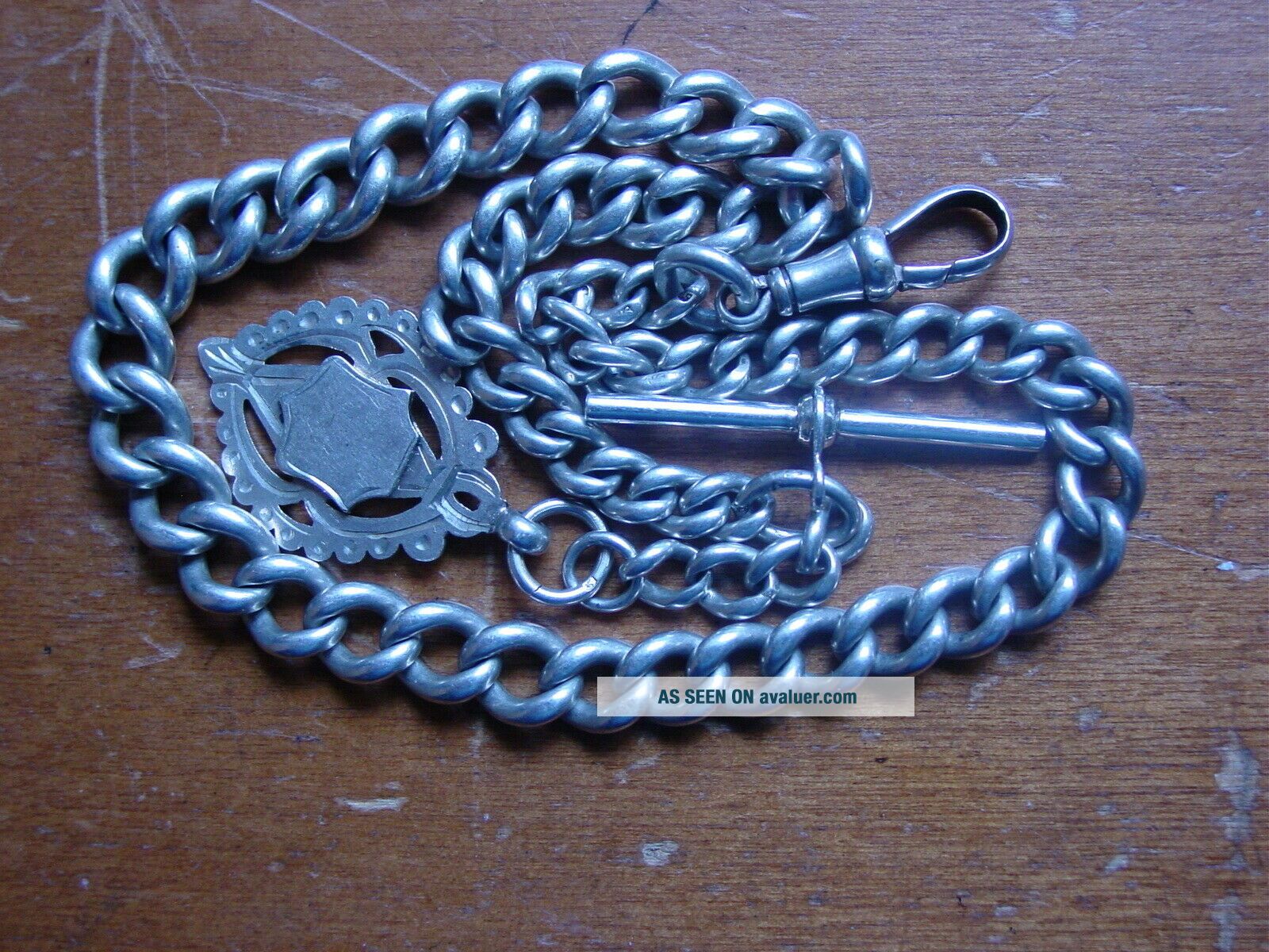 LOVELY ANTIQUE HALLMARKED SILVER ALBERT WATCH CHAIN WITH FOB | #621632