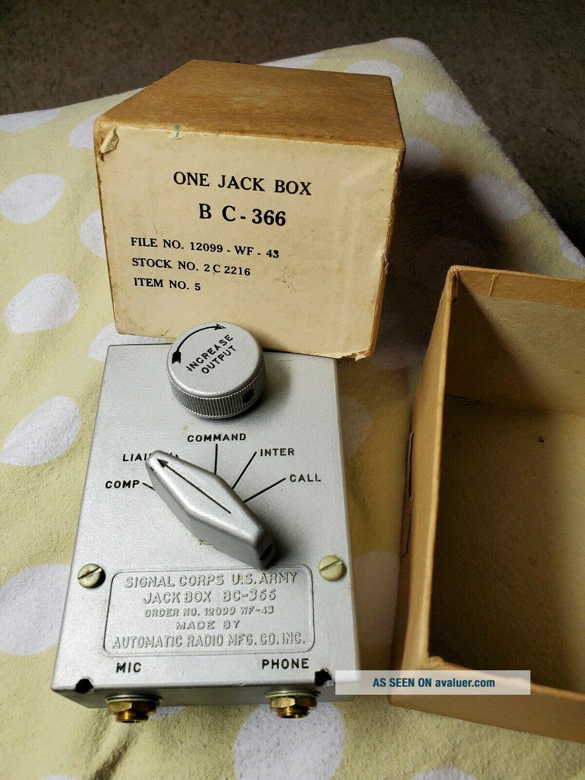 One Jack Box Us Army Signal Corps BC 366 | #631689