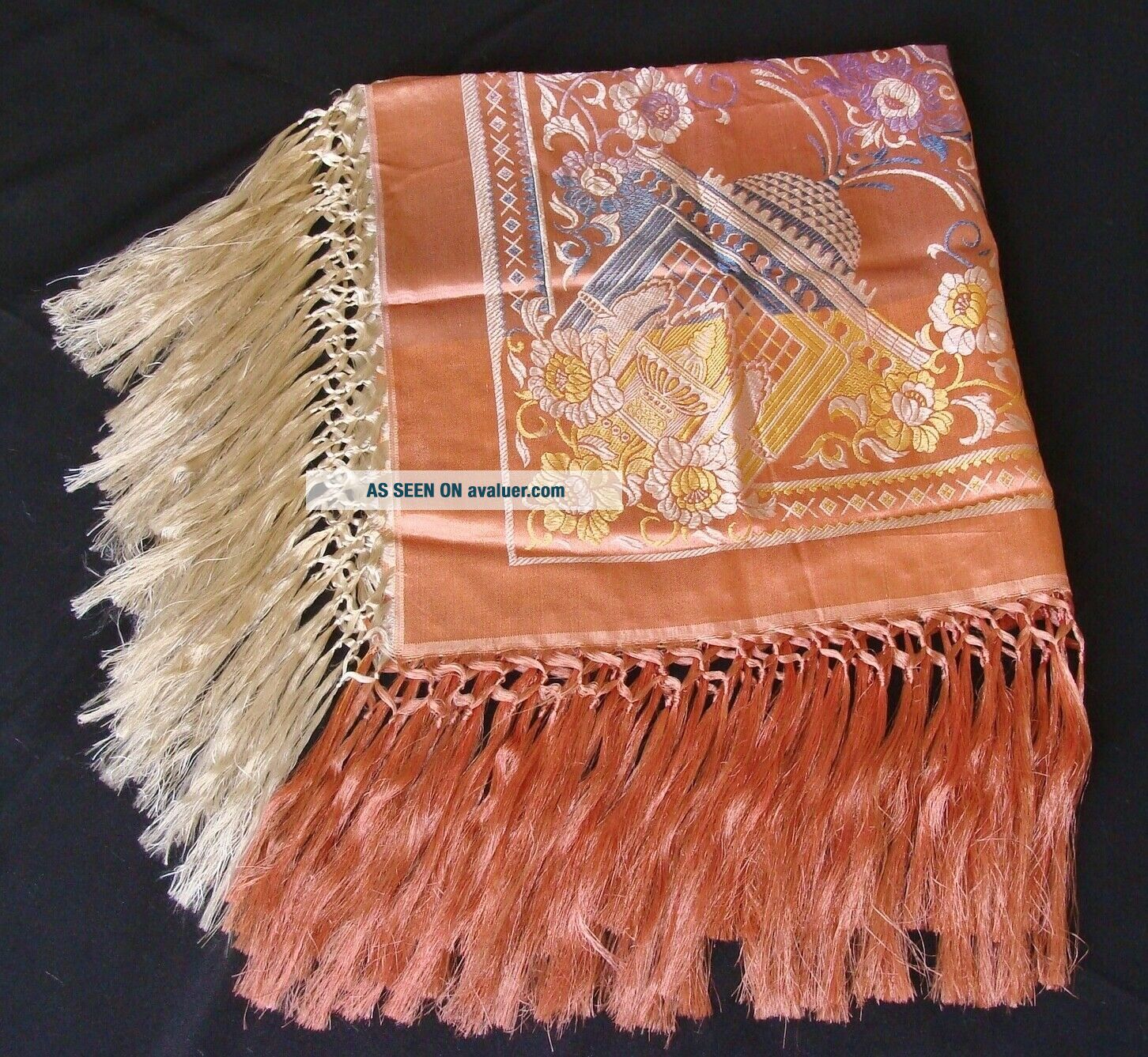 Vintage WWII Era Taj Mahal Silk Satin Piano Shawl Tablecloth Scarf W ...